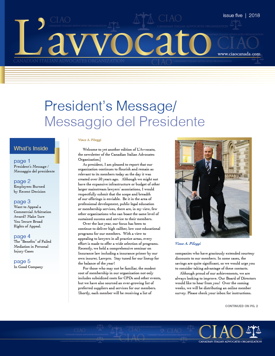 L’AVVOCATO NEWSLETTER - Ciao Canada